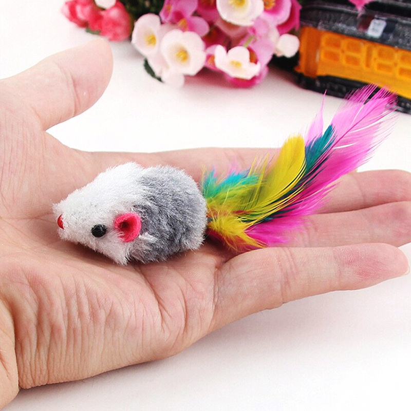 Furry Mouse Cat Kitten Real Fur Gravel Sounds Cute Toy Toys Faux Cat ...