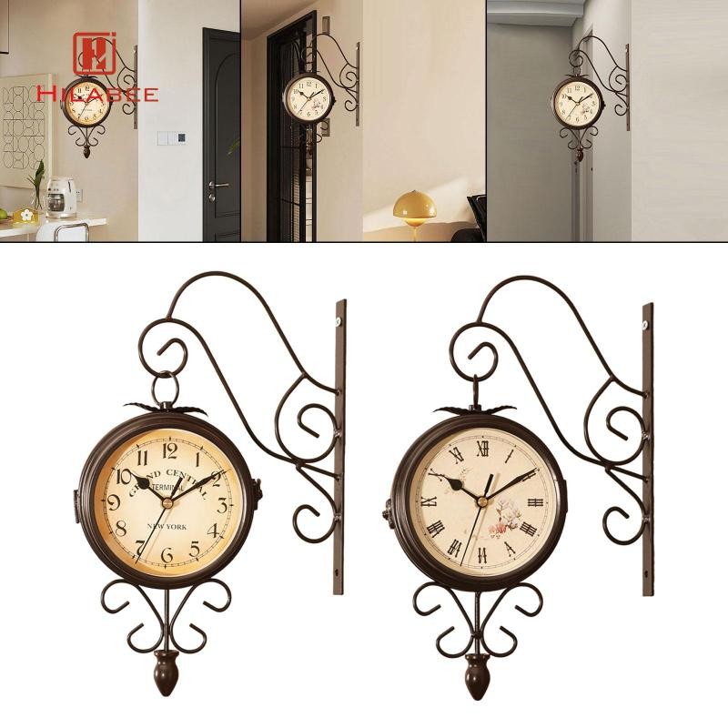 [UsusexaMY] Double Sided Wall Mounted Clock Station Clock Home Decor 12 ...