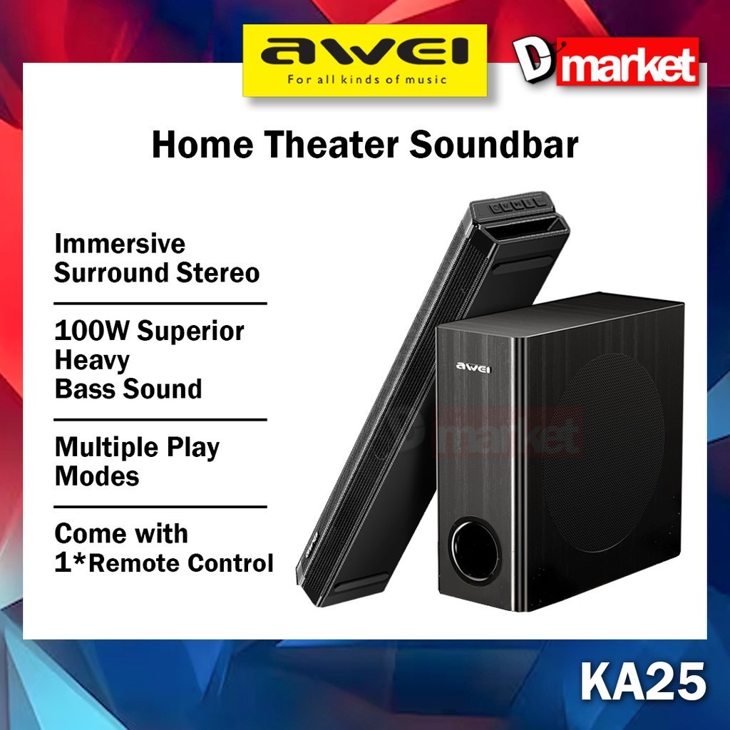 Awei KA25 Home Theater Soundbar 100W Heavy Bass HiFi Stereo Sound ...
