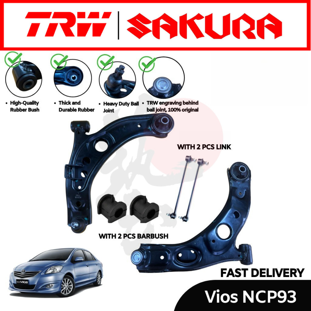 Toyota Vios NCP93 Heavy Duty Lower Arm With OEM Stabilizer Link & Stabilizer Bar Bush TRW ...