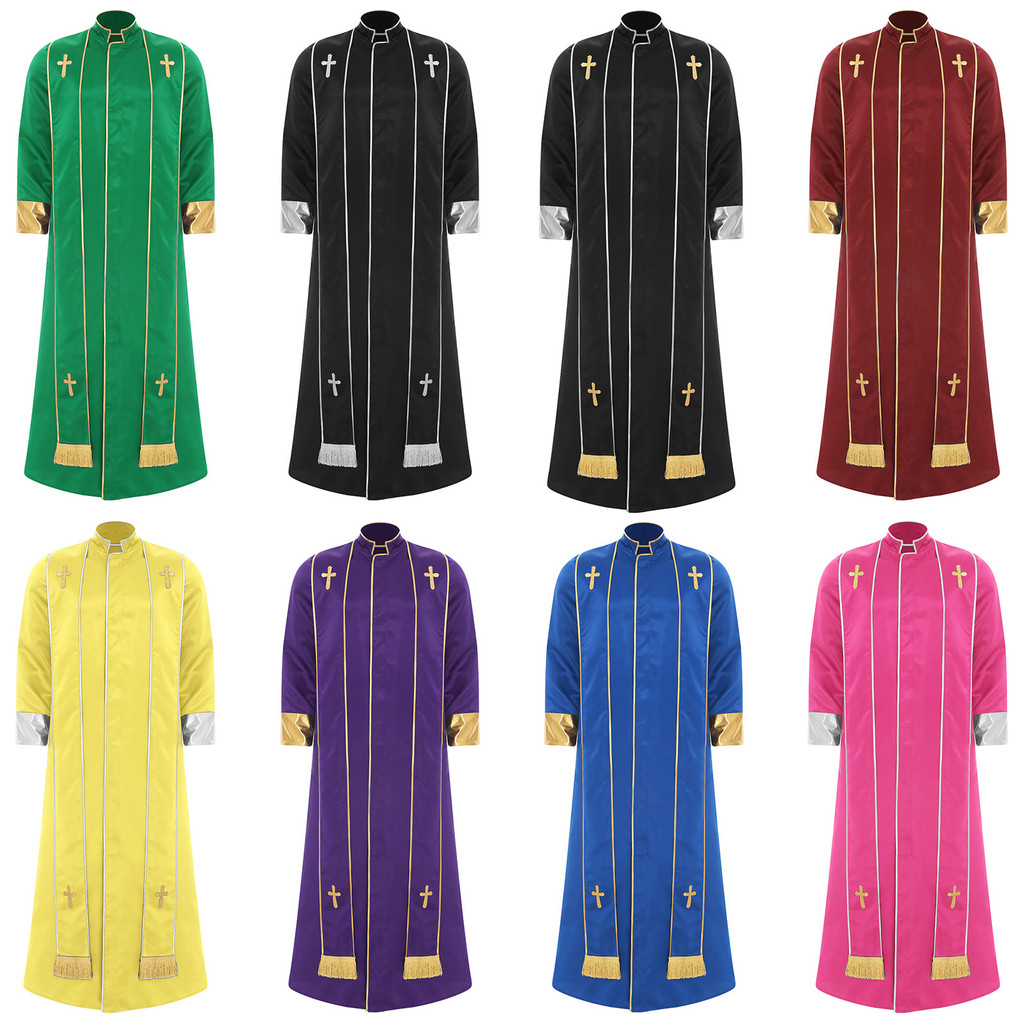 YiZYiF Mens Priest Robe with Stole Stand Collar Long Sleeve Front Zip ...