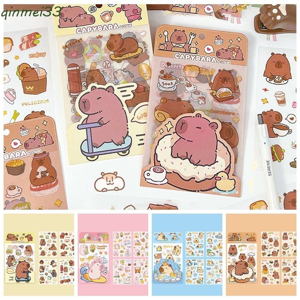 QINMEI 4 Pcs/bag Cartoon Capybara Sticker, Creative Waterproof Capybara ...