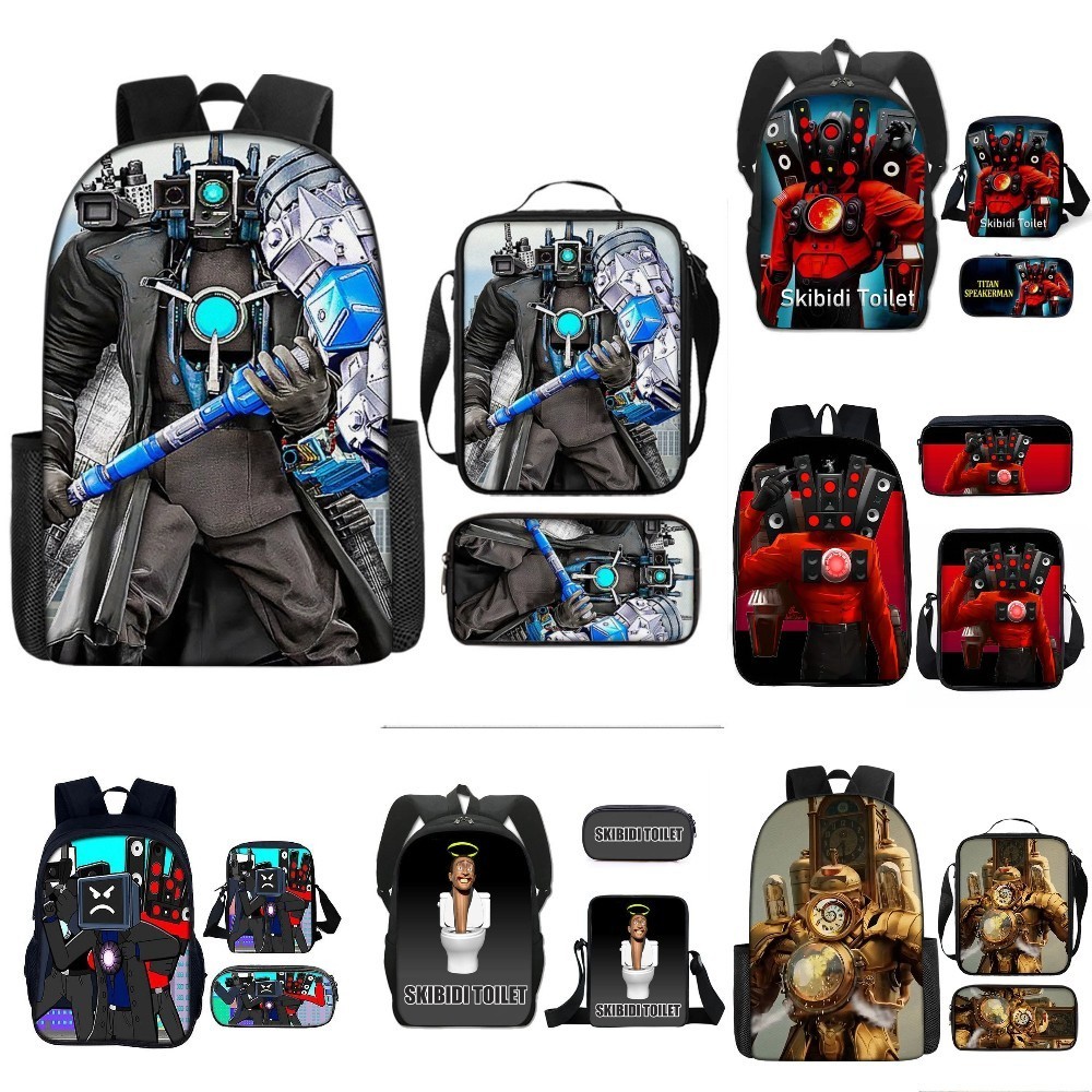 Skibidi Toilet Three Piece Backpack Set Children Cute Cartoon Fashion ...