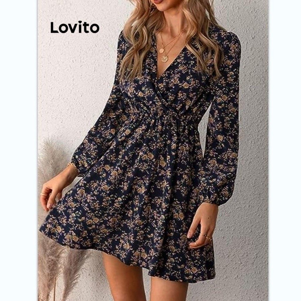 Lovito Elegant Ditsy Floral Puff Sleeve Dress for Women LNL60284 Lovito ...