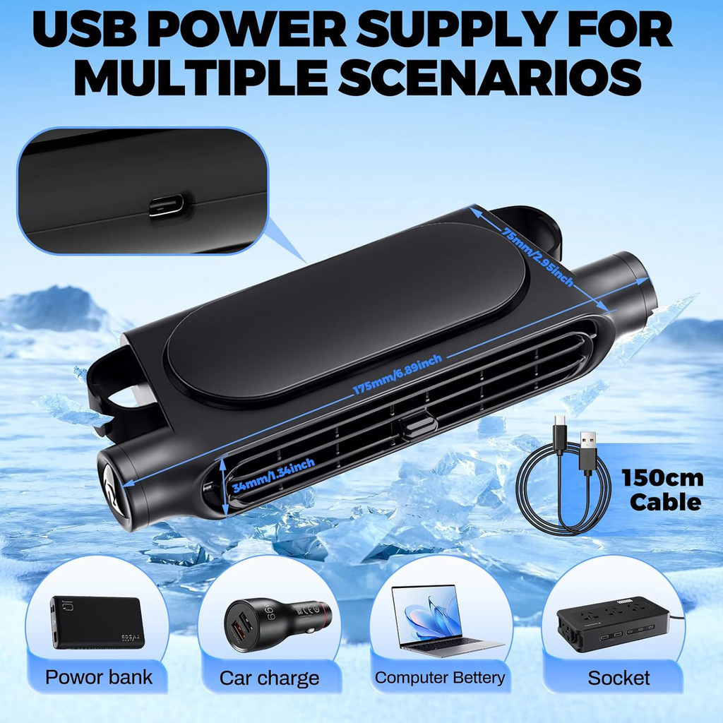 2PCS Car Seat Fan/Front and Rear Seat Headrest Cooling Fan/USB Cable 3 ...