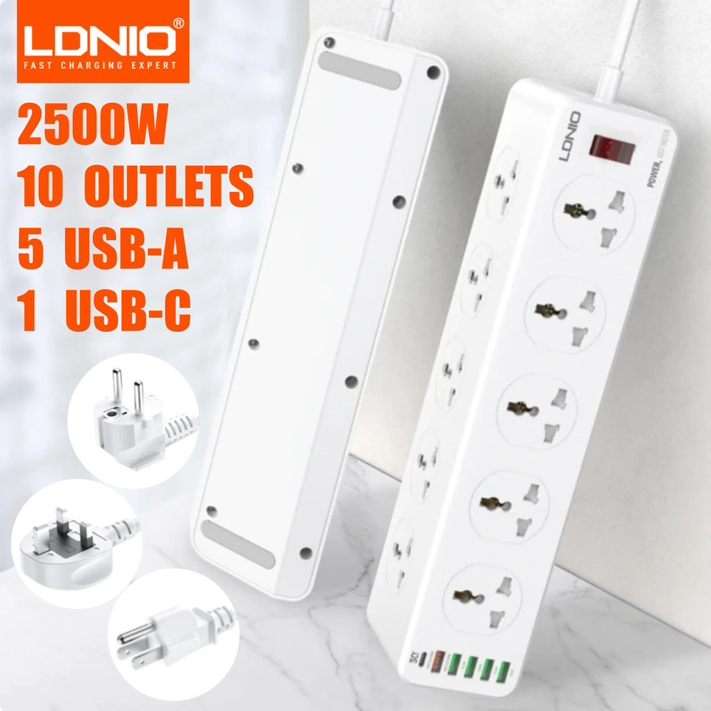 LDNIO Multi 10 Outlet Plugs Power Strip Universal Usb Extension Cable ...