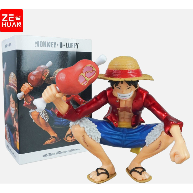 13cm One Piece Figure Monkey D Luffy Eat Meat Battle Model Action ...