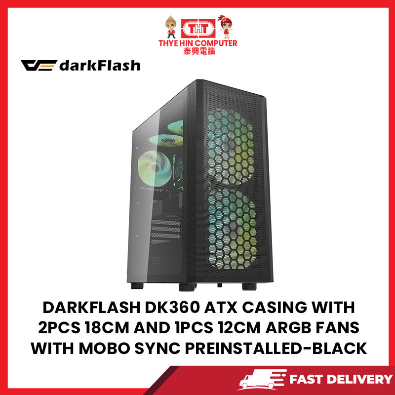 DARKFLASH DK360 ATX CASING WITH 2PCS 18CM AND 1PCS 12CM ARGB FANS WITH MOBO SYNC PREINSTALLED ...