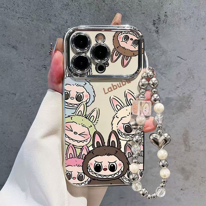 Cartoon Cute Labubu + Lanyard Phone Case for IPhone 16 15 11 12 13 14 ...