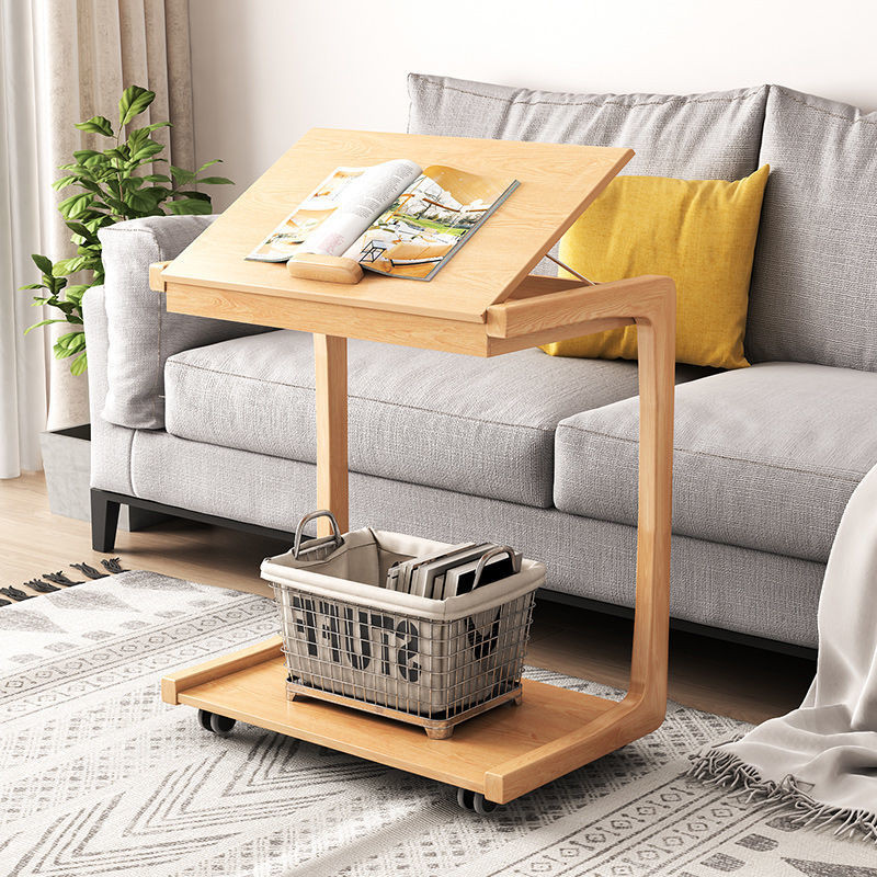 Solid Wood Sofa Side Table Movable U-Shaped Corner Table Bedside ...