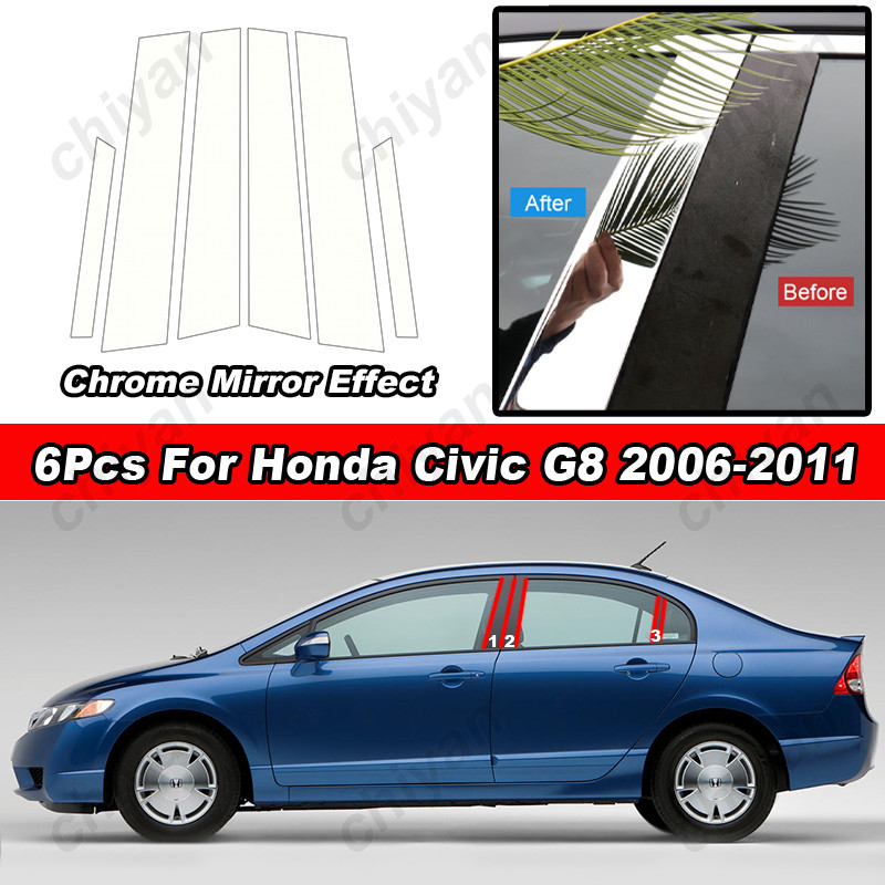 6Pcs Glossy Chrome Mirror Effect Car Window Pillar Posts Cover Trim For ...