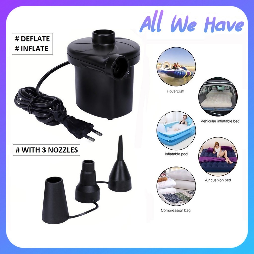 (WITH 3 NOZZLES) AC Electric Air Pump Deflate Portable Air Inflation ...