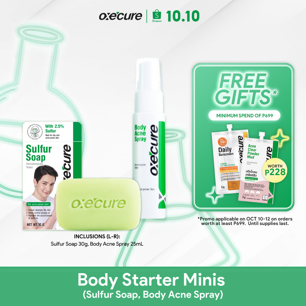 OXECURE Body Starter Minis (Sulfur Soap 30g, Body Acne Spray with 2% ...