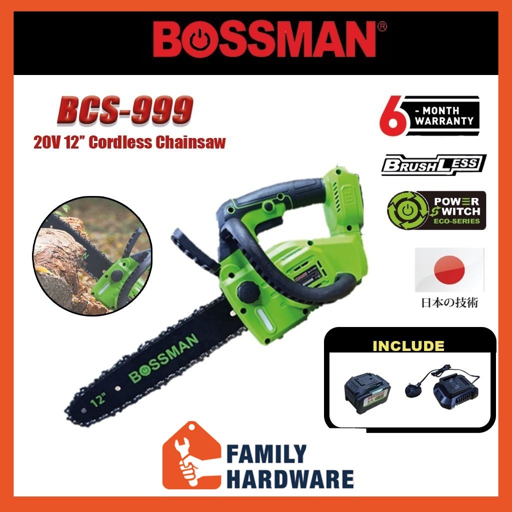 BOSSMAN BCS-999 Cordless Brushless 20V Chainsaw Mesin Potong Kayu ...