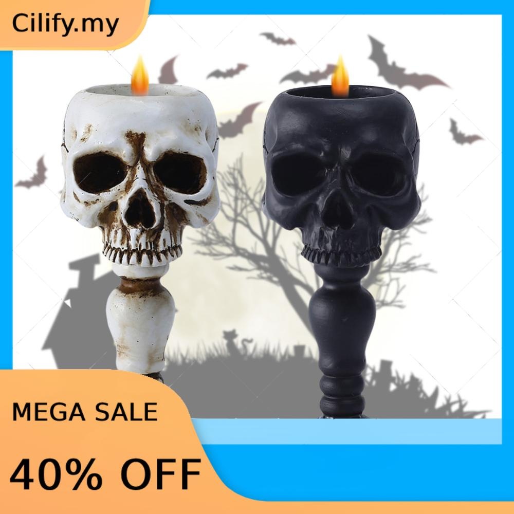 Pillar Candle Holder Resin Gothic Skull Candlestick Holder Halloween ...