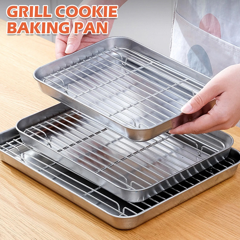 Stainless Steel Cooling Tray with Rack Cooking Baking Pan Grill Rack ...