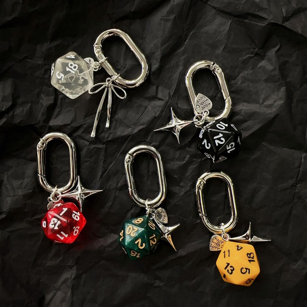 Retro Trendy Multi-Element Four-Pointed Star 20-Sided Dice Keychain Bag ...
