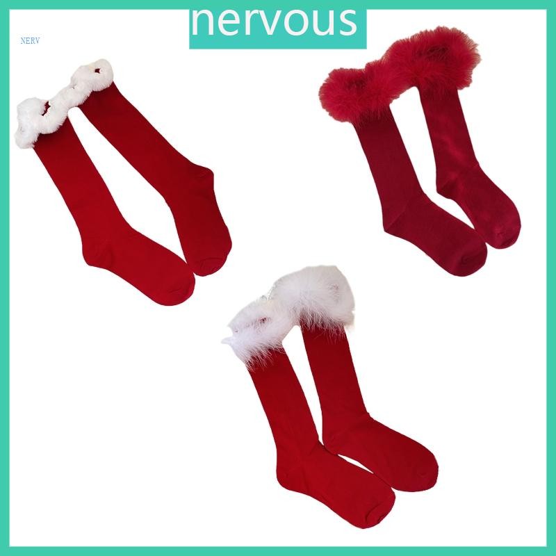 NERV Women Christmas New Year Holiday Red Knee Socks with Faux Fur ...