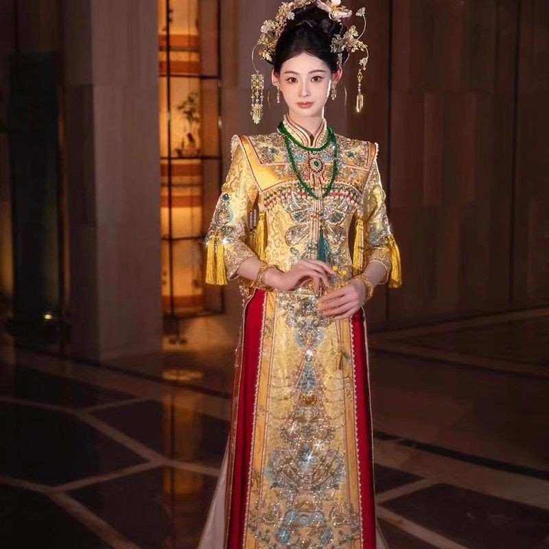 Xiuhe Clothing 2024 Heavy Industry Trailing Dragon Phoenix Gown Chinese ...