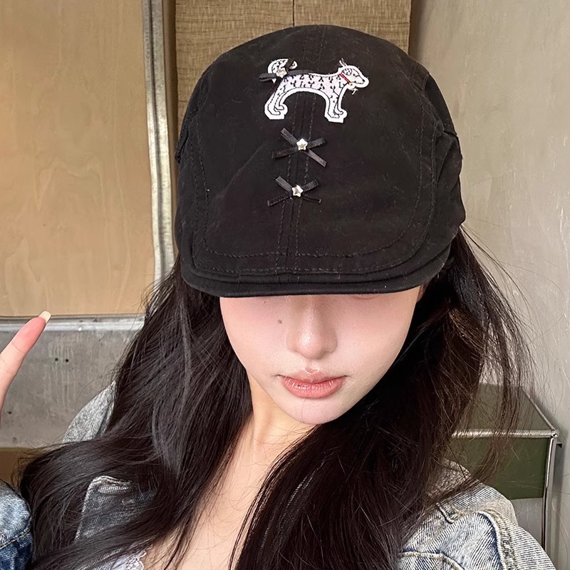 Hat Cute Puppy Black Reverse Wear Forward hat Korean Niche Design Big ...