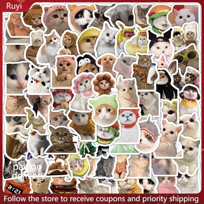 100PCS Realistic Cat Stickers - Waterproof Vinyl Decals for Helmet ...