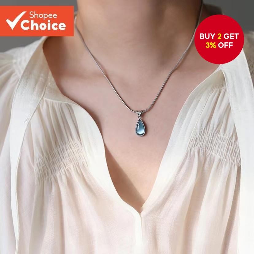 Blue Teardrop Pendant Necklace for Women Elegant Collarbone Fashion ...