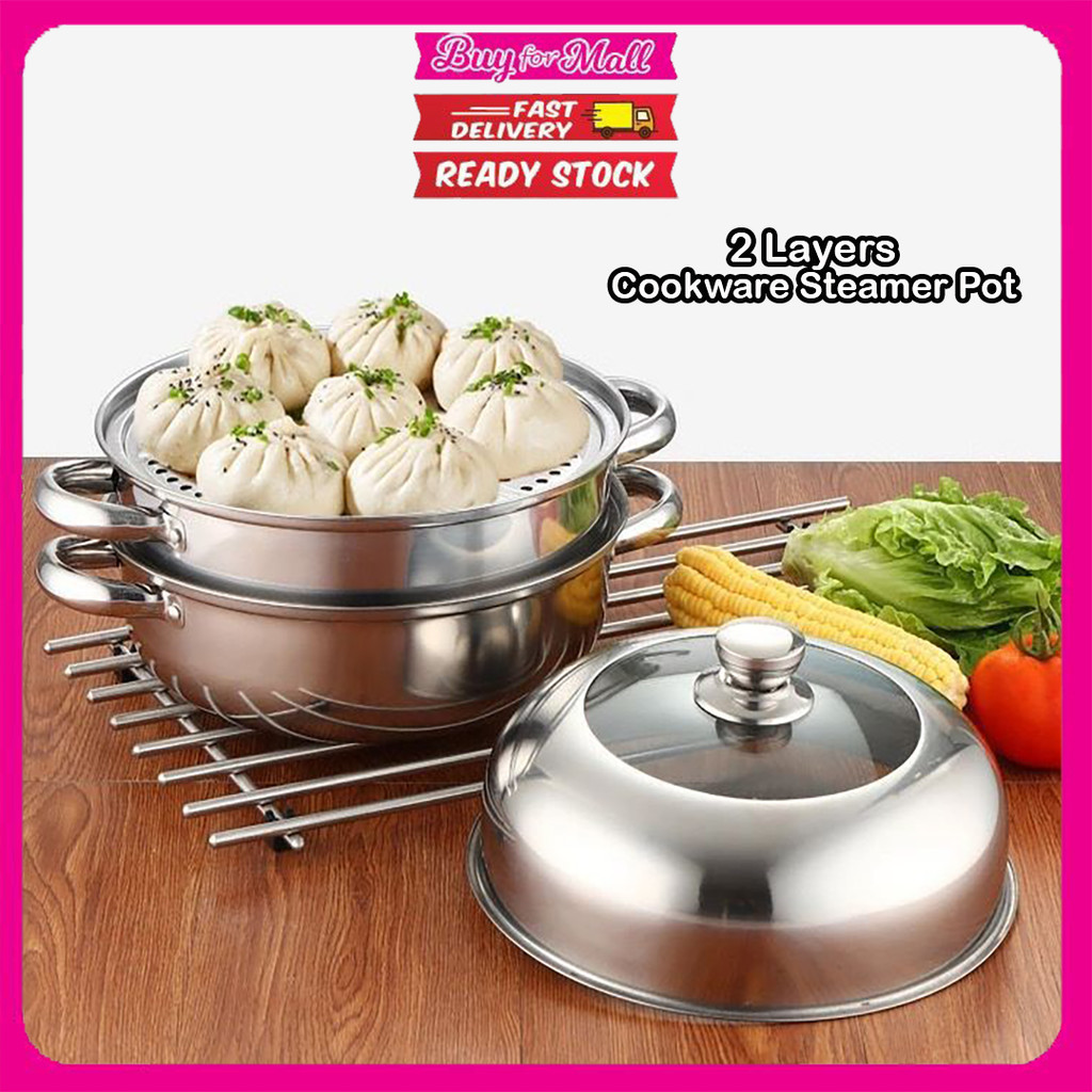 2 Layers Hot Pot Steamer Soup Stainless Steel Cookware Steam Pot Multi ...
