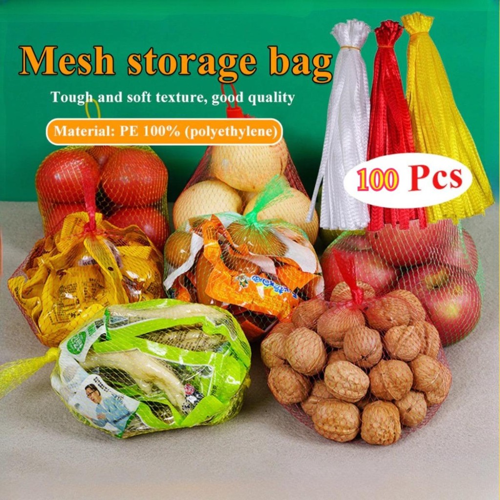 100pcs Reusable Vegetable Net Bag Produce Mesh Bags for Fruits ...