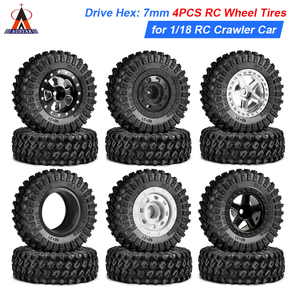 AUSTAR 1.3 inch RC Tires 1/18 Wheels & Tires Set Metal Wheel 4PCS for 1 ...