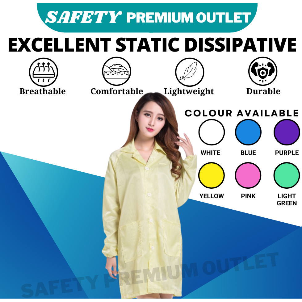 [ORIGINAL] ESD Smock Blue, White, Pink, Yellow Long Sleeve Baju ESD ...
