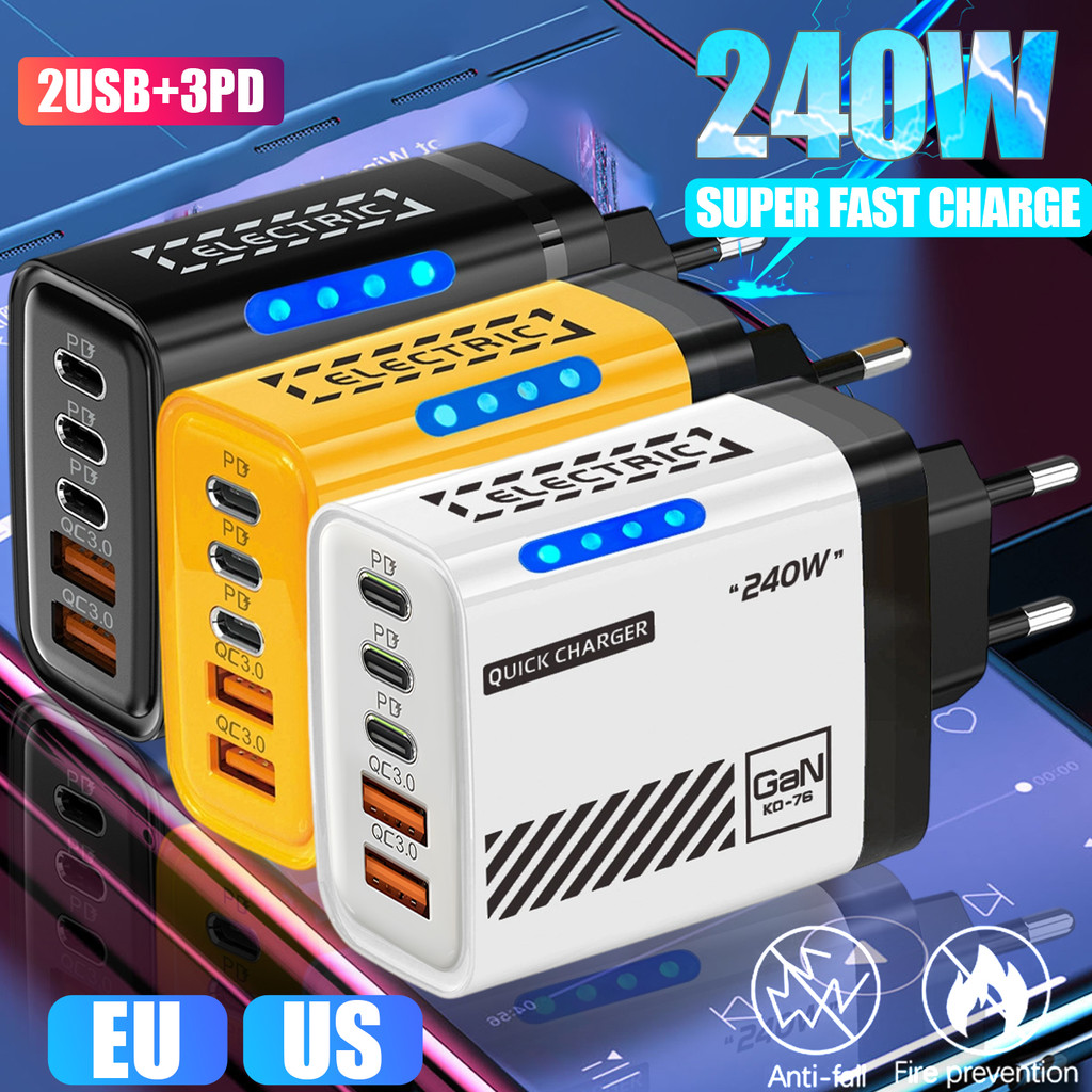 240W Dual USB+3PD Mech Wind Belt Light Phone Charger Portable EU/US ...