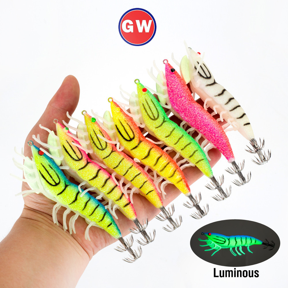 10Color Luminous Squid Hooks Shrimps Lure Saltwater Fishing Lures ...