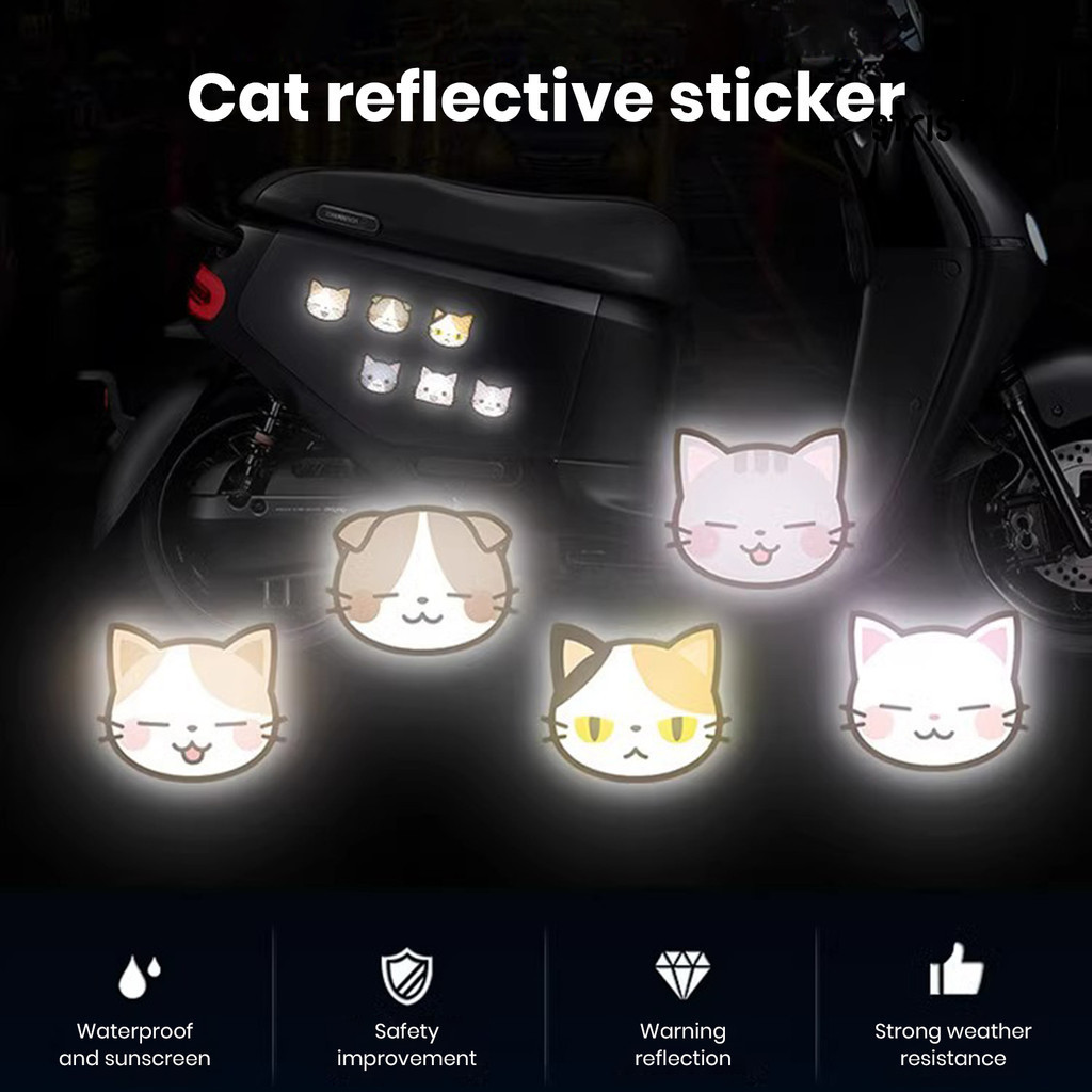 STR-10Pcs Reflective Stickers Self-Adhesive Waterproof Cartoon Cat ...