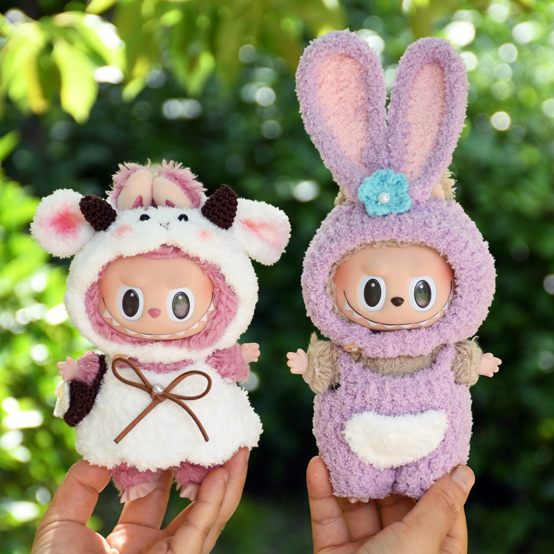 17cm labubu Clothes, Hand-Knitted Lamb Purple Rabbit Plush labubu ...