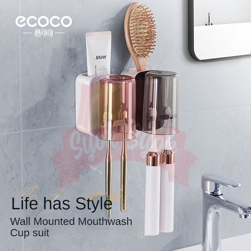 SyokSyok ECOCO Wall Mount Toothbrush Holder with Tooth Cup and ...
