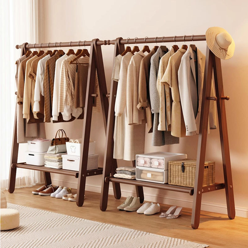 Solid Wood Clothes Hanger Floor Household Hangers Bedroom Wooden Hat ...