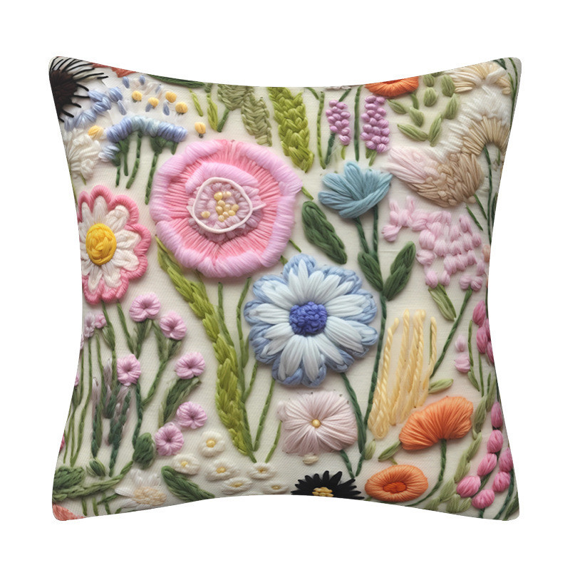 Plant Flower Pattern Polyester Cushion Cover, Pillow Cover, Room Decor ...