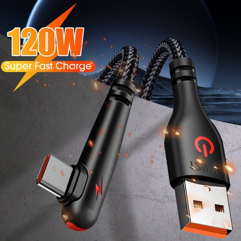 120W 90 Degree Angle Head USB To Type C Fast Charging Data Cable for ...