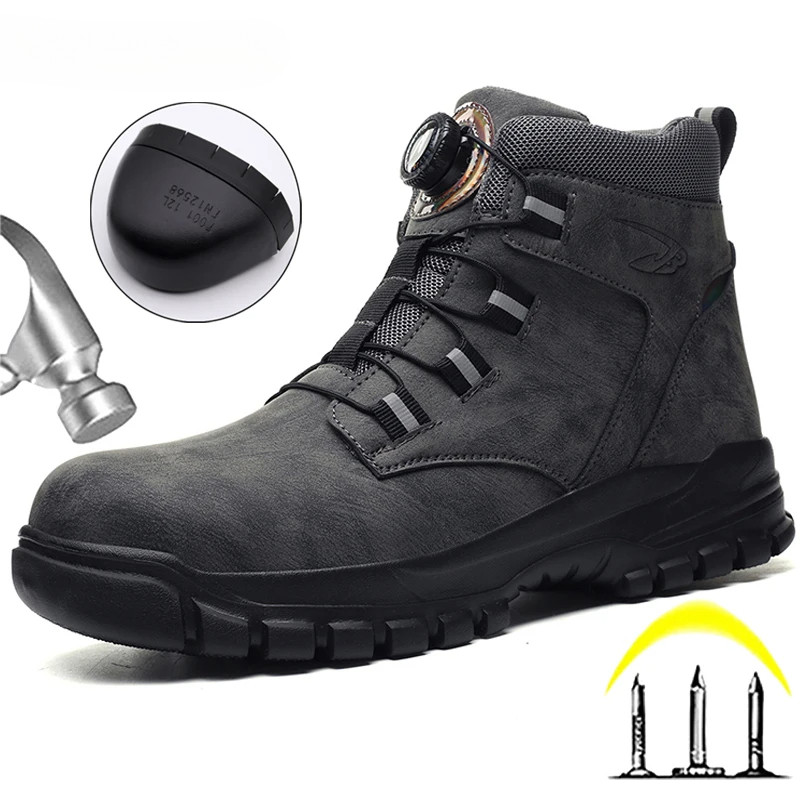 Large Size 48 Rotating Buttons Safety Shoes Men Waterproof Work Boots ...