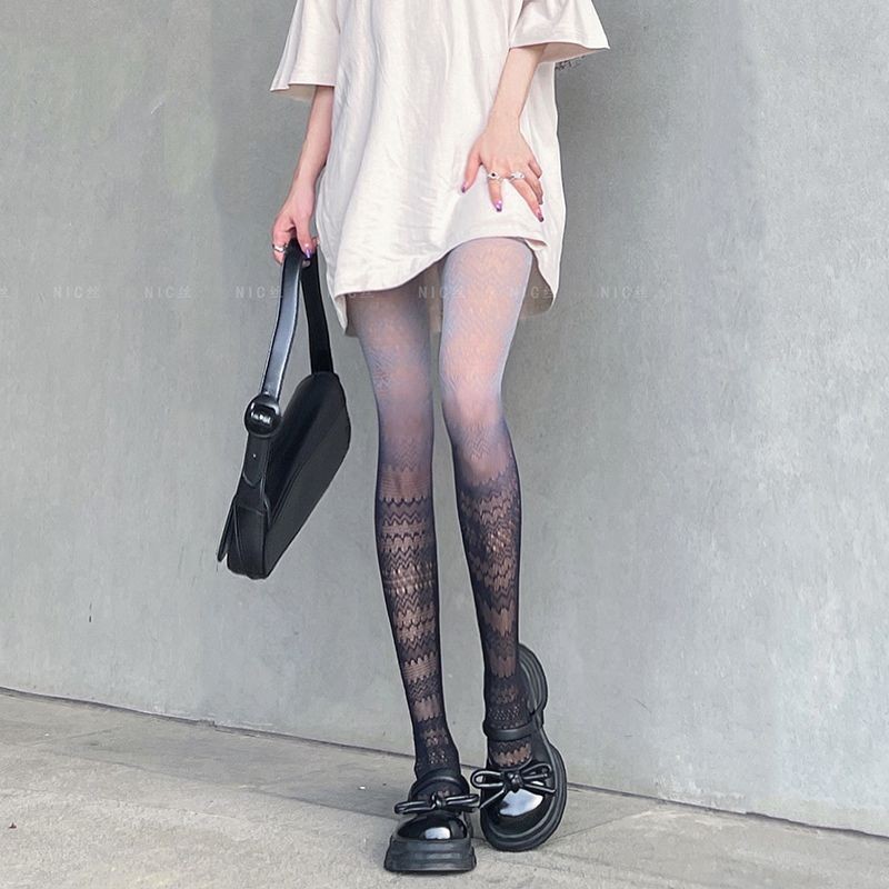 Naisi: Gradient Fishnet Stockings Colorful Totem Hollow Lace Jacquard ...