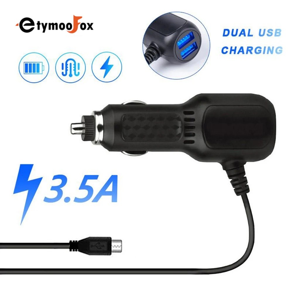 5V 2A Car Charger Dual USB Port Micro/Mini USB Cable for Dash Cam ...