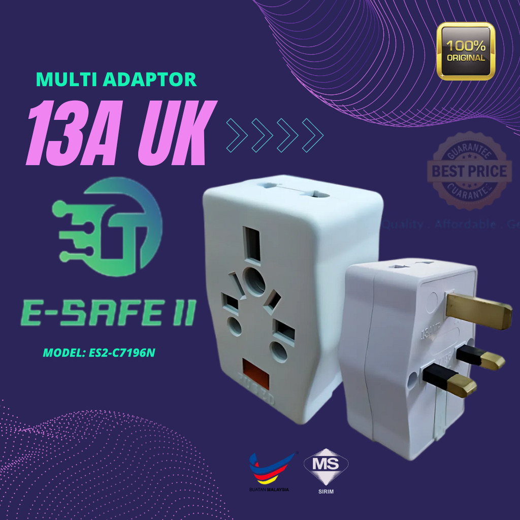 ESAFE 3 Pin / UK Plug Universal Multi Adapter with indicator light (3 ...