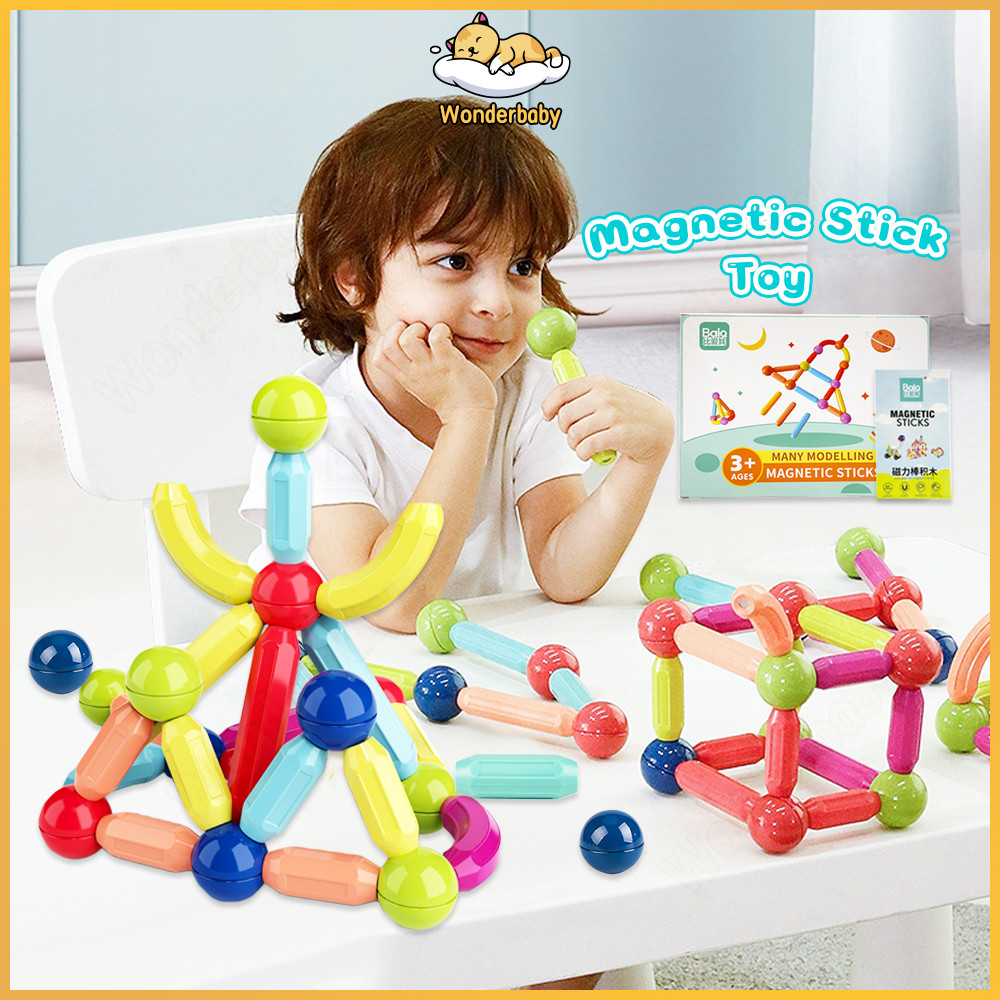 Wonderbaby 64PCS Magnetic Stick Balls Toy for Kids Magnetic Building ...