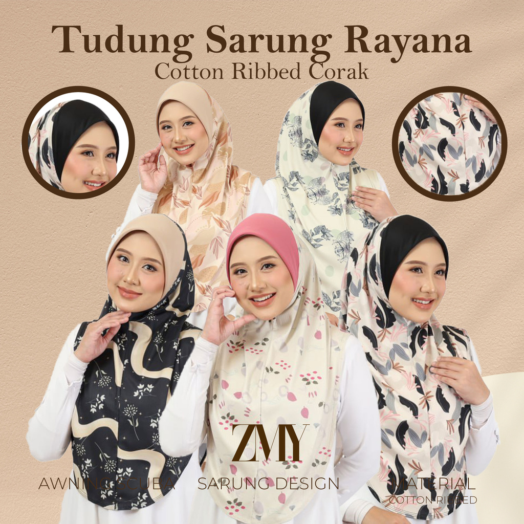 Tudung Sarung Rayana | Premium Cotton Ribbed Corak ( Kain Lembut Dan ...