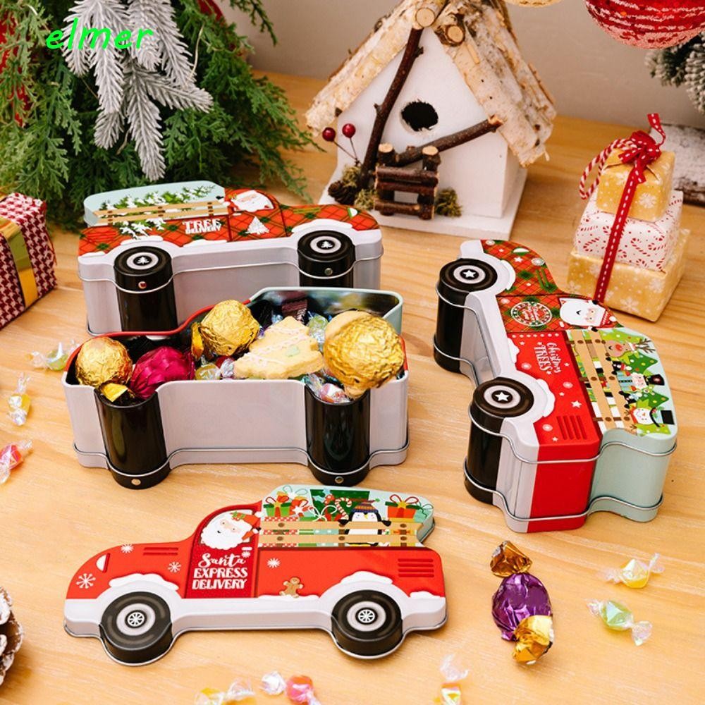 ELMER Christmas Candy Box, Santa Claus Car Shape Candy Cookies Tin ...