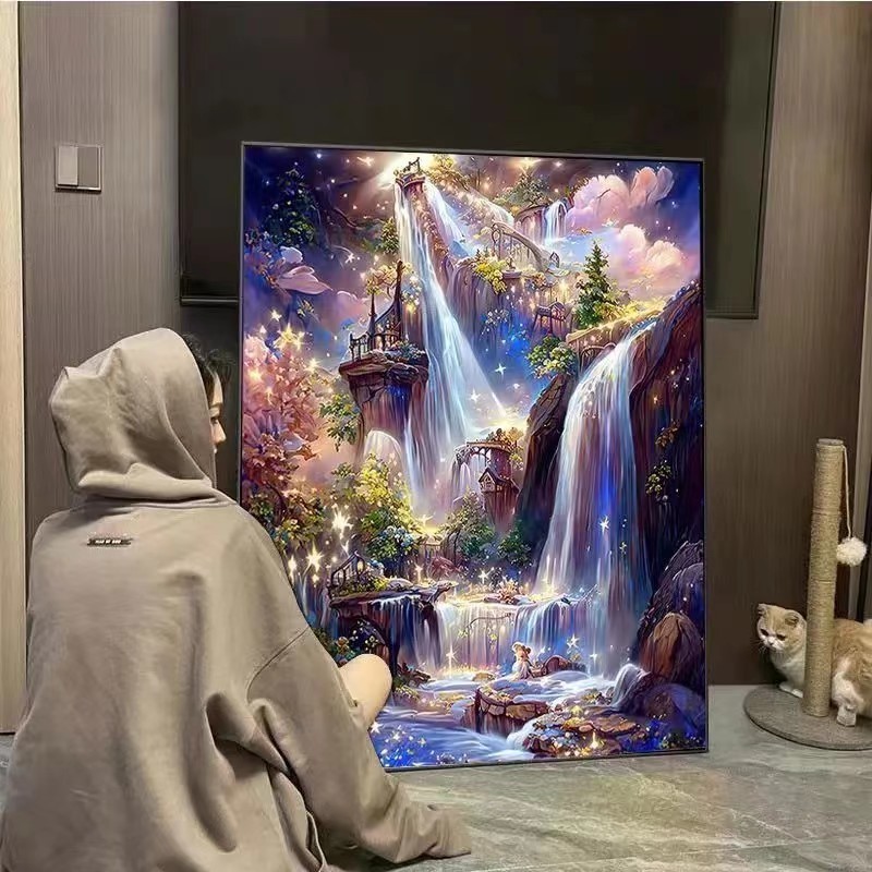 Starry Sky Waterfall Digital Oil Painting diy Filling Color Filling ...