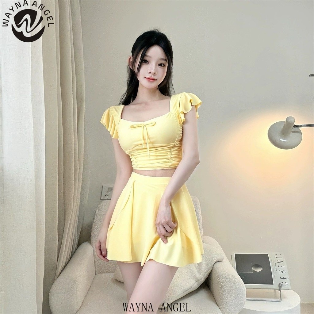 (Wayna Angle)The new yellow two-piece swimsuit for women features a ...