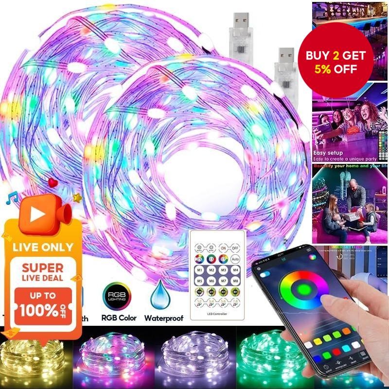 Waterproof RGB Light Strip LED String Light with Remote Bluetooth Music ...