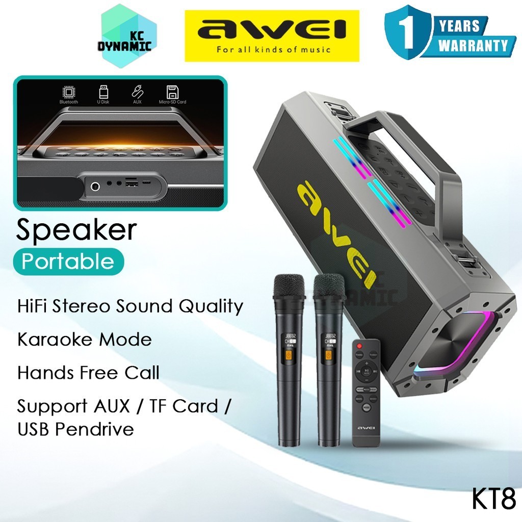 Awei KT8 Wireless Speaker with Microphone Heavy Bass Karaoke Speaker ...