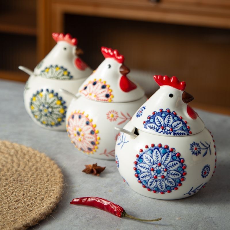 Ceramic Salt Cellar with Lid and Spoon Large Chicken Salt Jar Salt ...